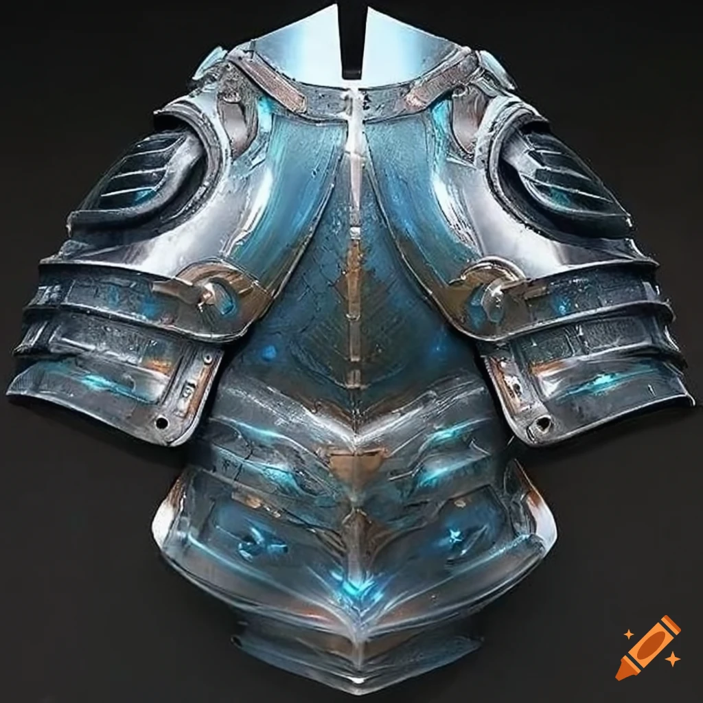 Adorned magic heavy body armor in close-up front view on Craiyon