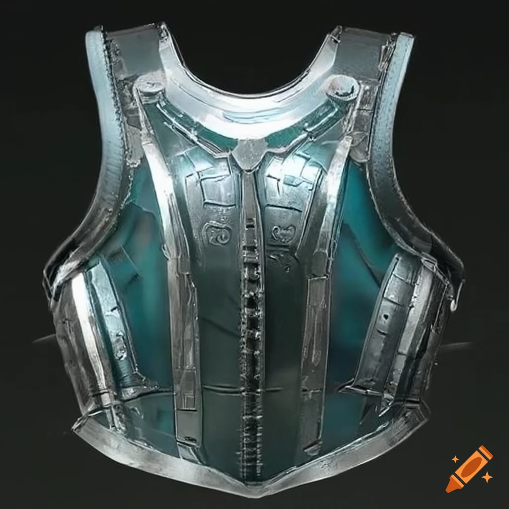 Adorned heavy body armor in close-up front view on Craiyon