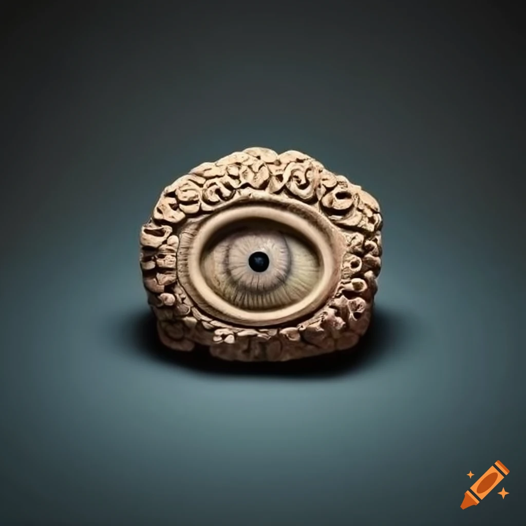 Ancient eye piece with intricate carvings for viewing the past on Craiyon
