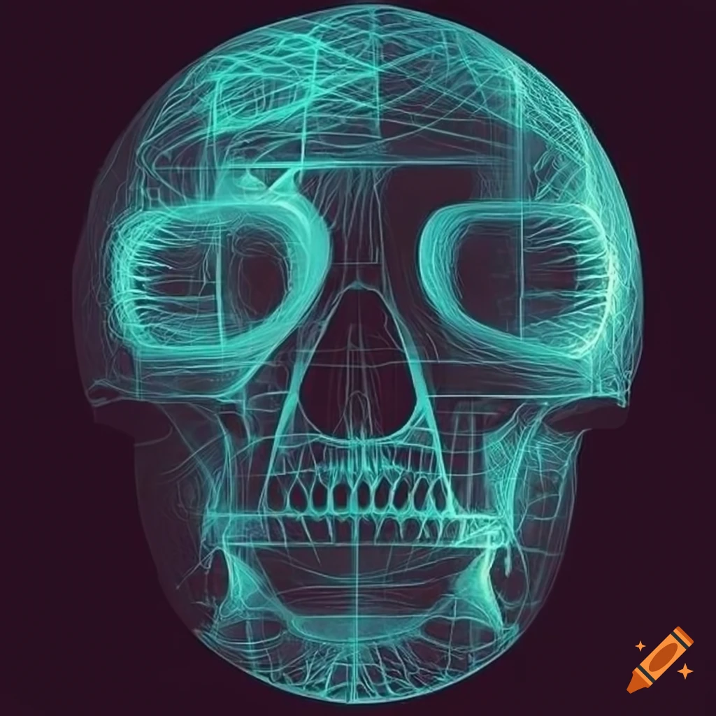 Geometric shapes skull medicine operation in monochromatic style on Craiyon