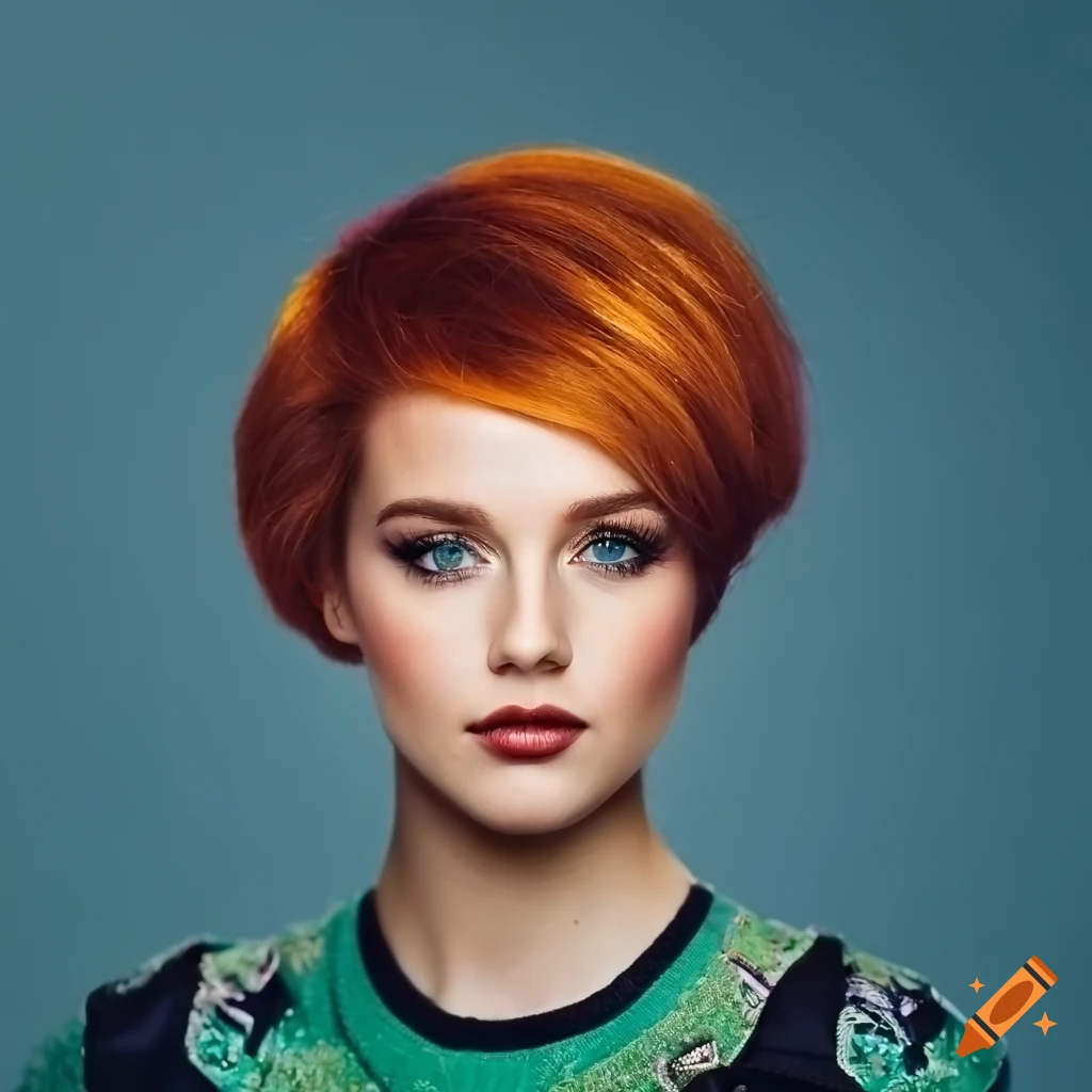 Portrait of elegant young irish woman with short red hair in natural ...