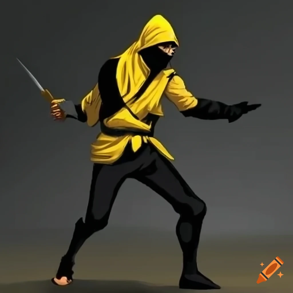 Yellow and black ninja throwing a spear on Craiyon