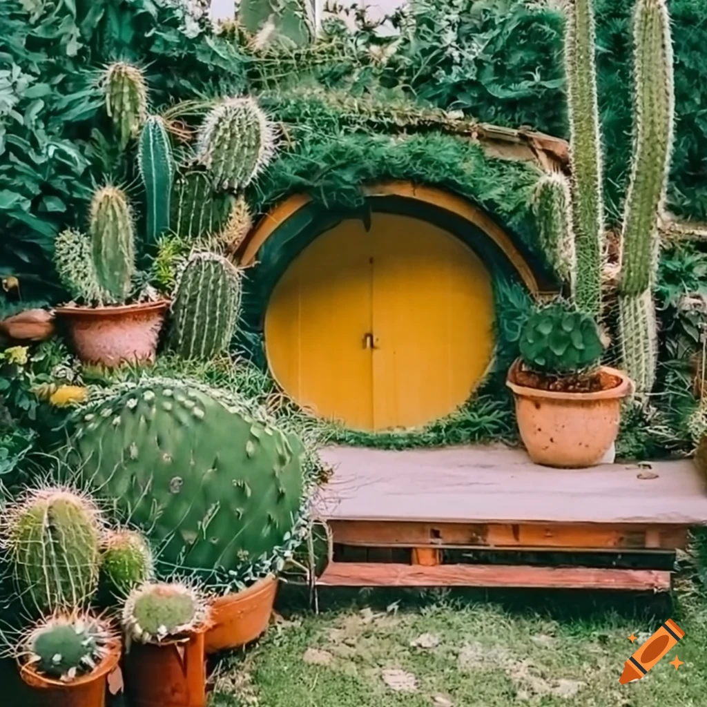 Cozy hobbit bedroom filled with cacti in an analog photo on Craiyon