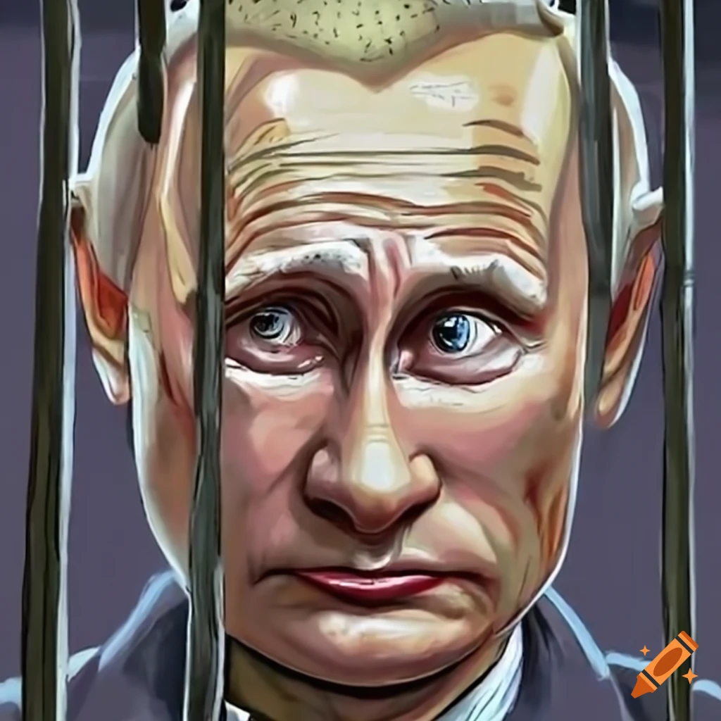 Political cartoon of vladimir putin behind bars on Craiyon