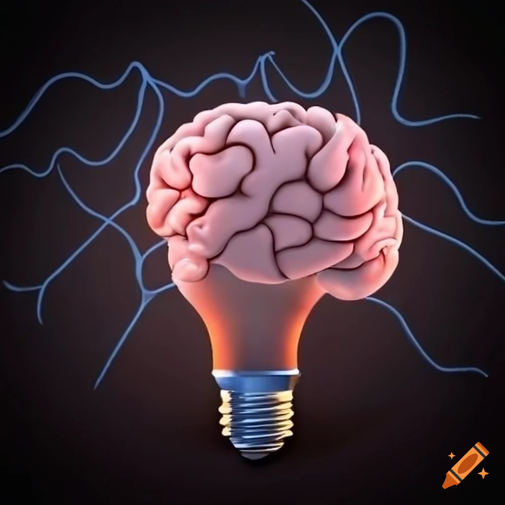 Creative concept of a brain as a lightbulb with brain waves on Craiyon