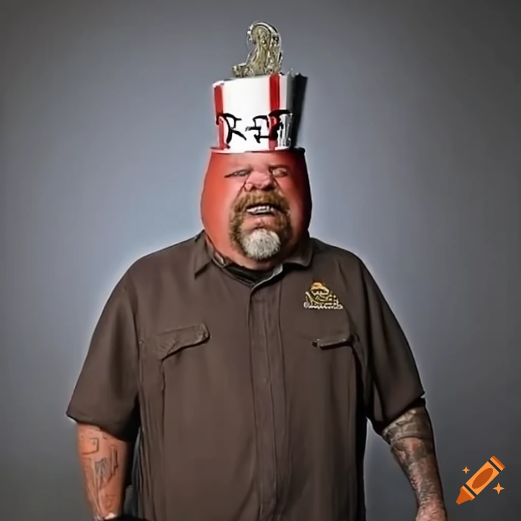 Rick Harrison in a vintage KFC bucket hat on Craiyon