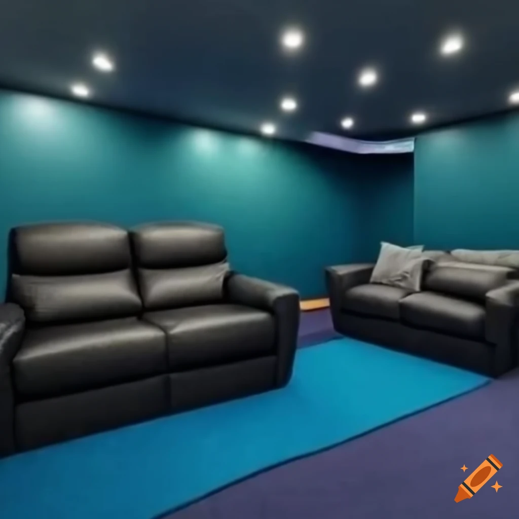 Liminal minimalist basement with connected rooms and sofas on Craiyon