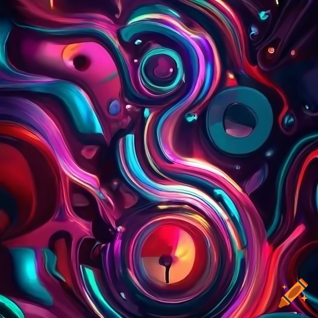 Time machine abstract art with metallic surfaces and vibrant colors by ...