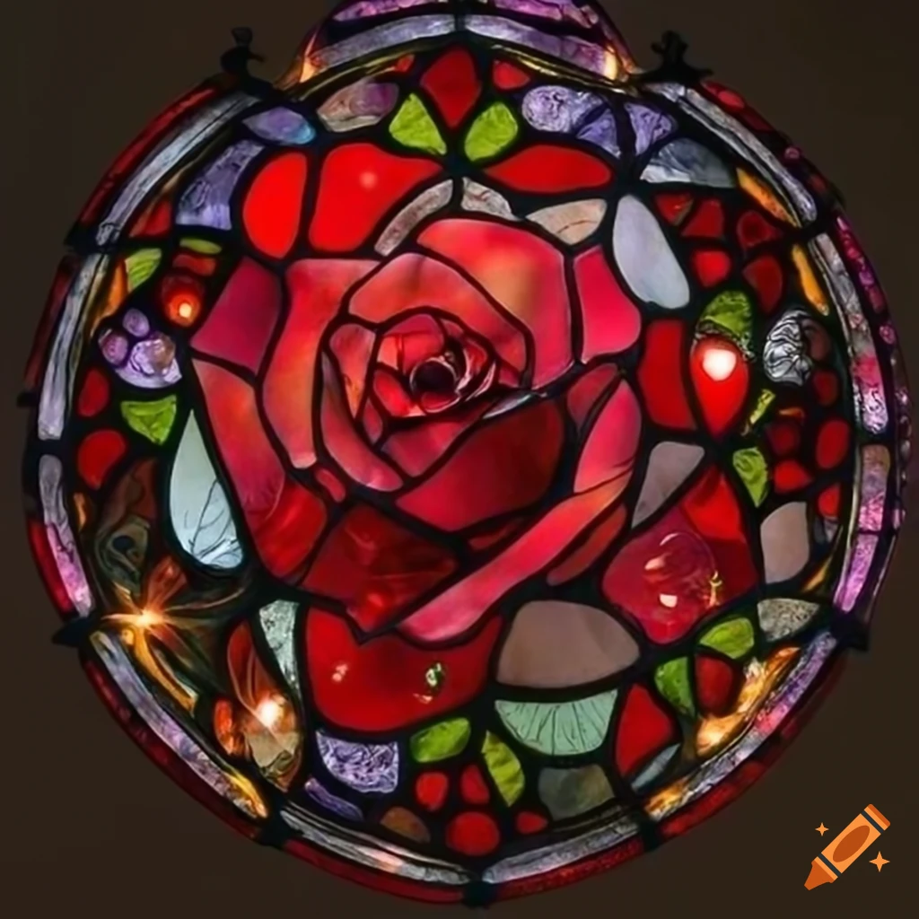 Red rose stained glass window with starlight on Craiyon