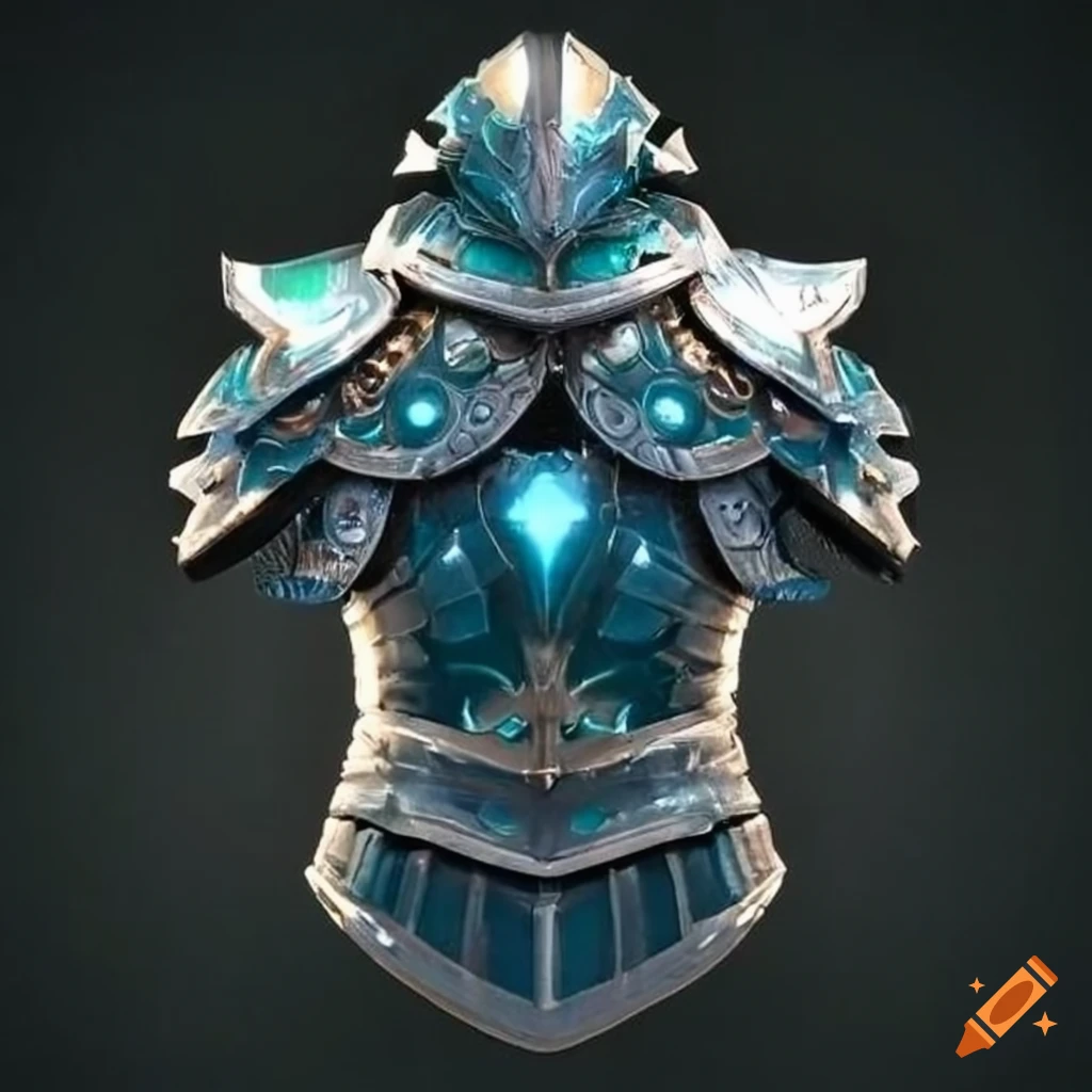 Adorned magic heavy body armor, front view, close-up on Craiyon
