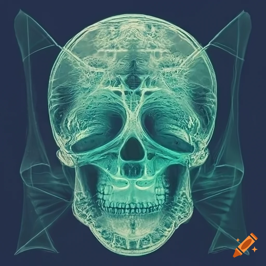 Geometric shapes skull medicine operation in monochromatic style on Craiyon