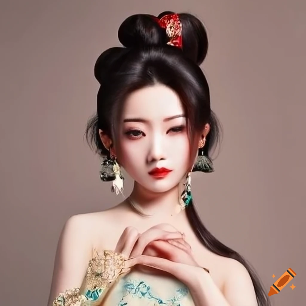 Chinese style hair chignon front view with ancient beauty and exquisite ...