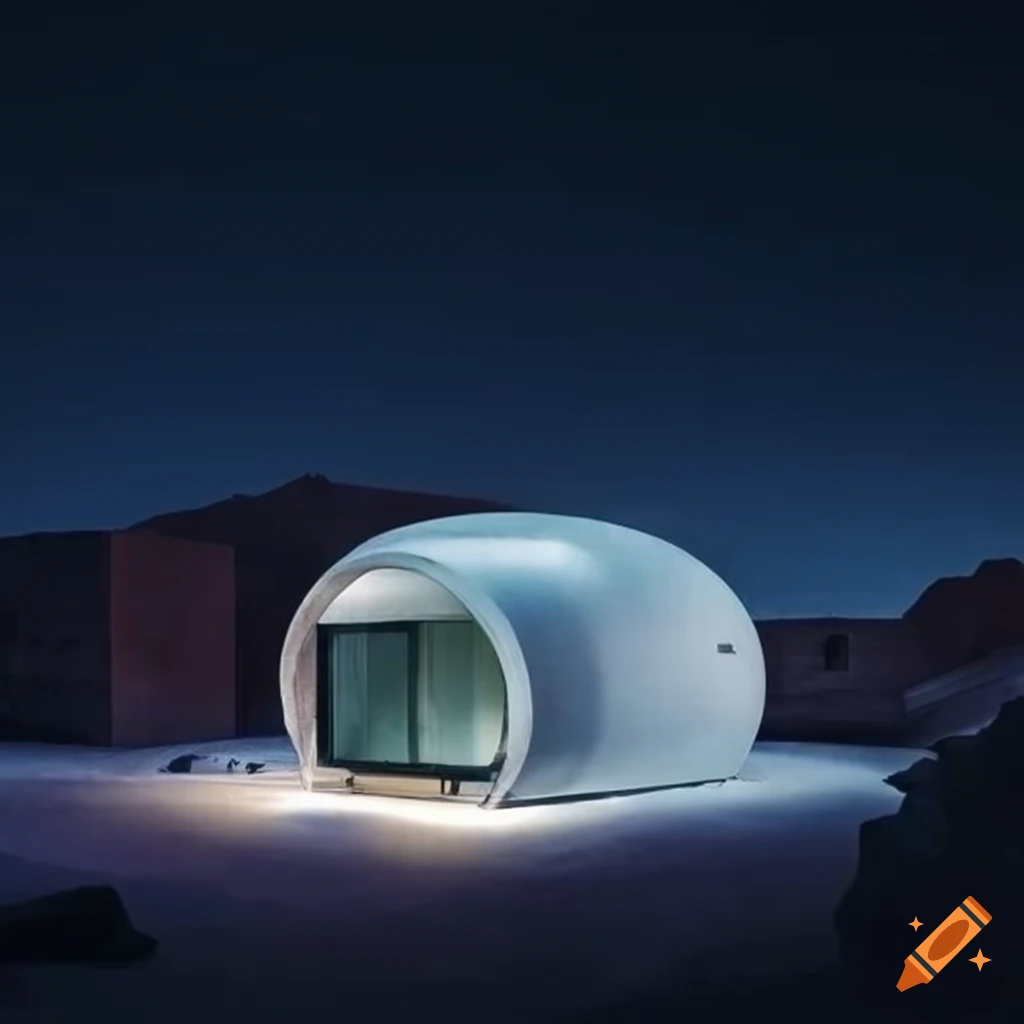 Spaceage concrete adobe house pod with reflective glass on stilts in ...
