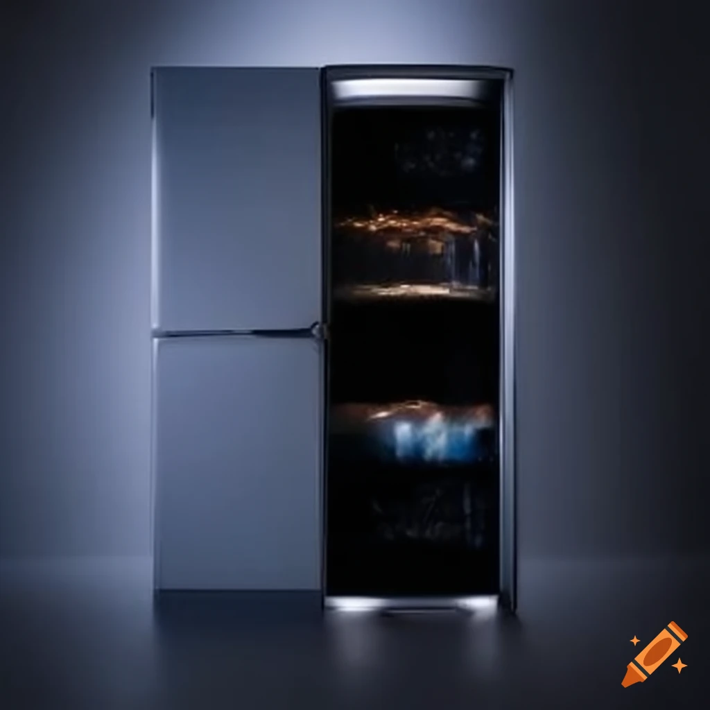 Hyper-technological refrigerator with dual doors and a screen on Craiyon