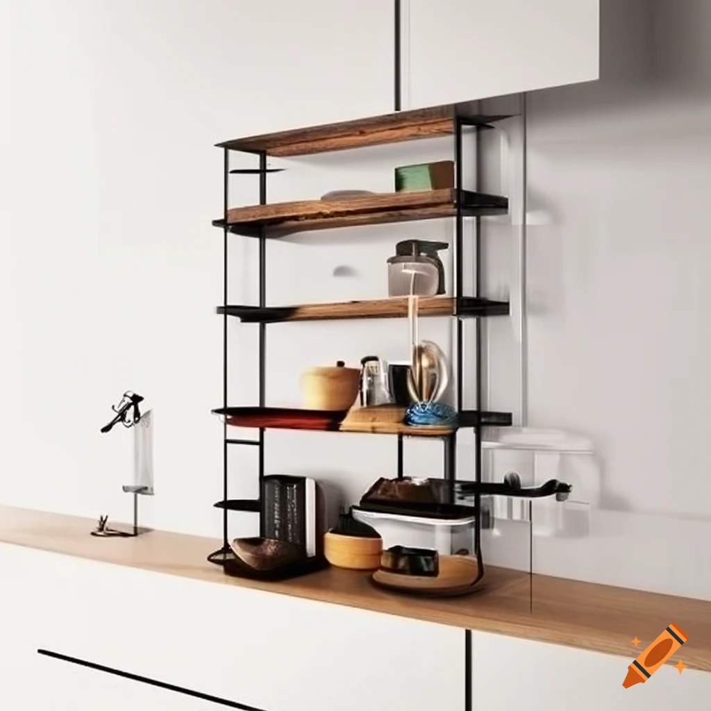 Sleek hidden shelf under modern kitchen worktop on Craiyon