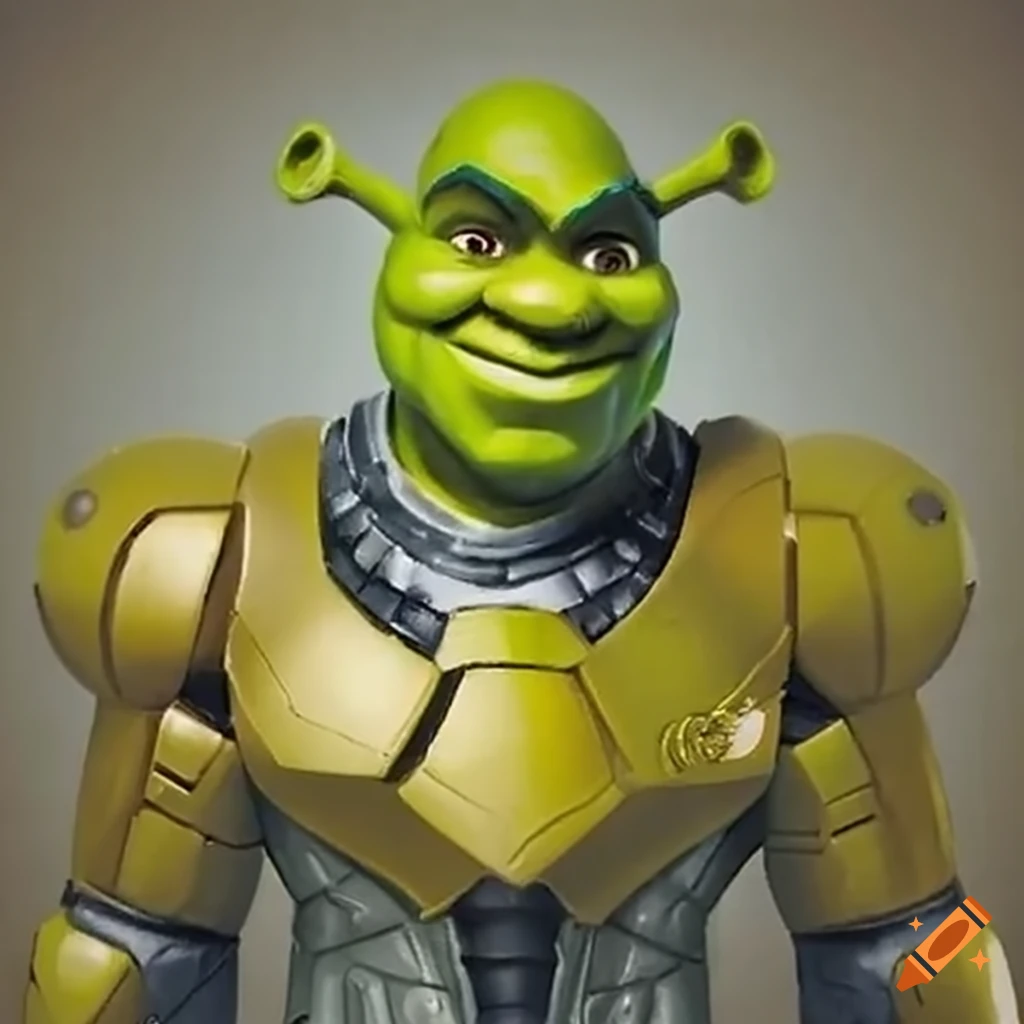 Fan art of Shrek in Samus Metroid armor on Craiyon