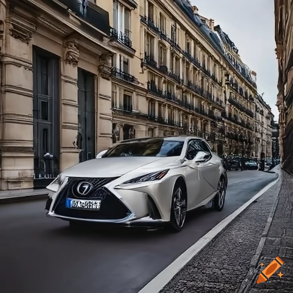 Luxurious Lexus car driving on the streets of Paris on Craiyon