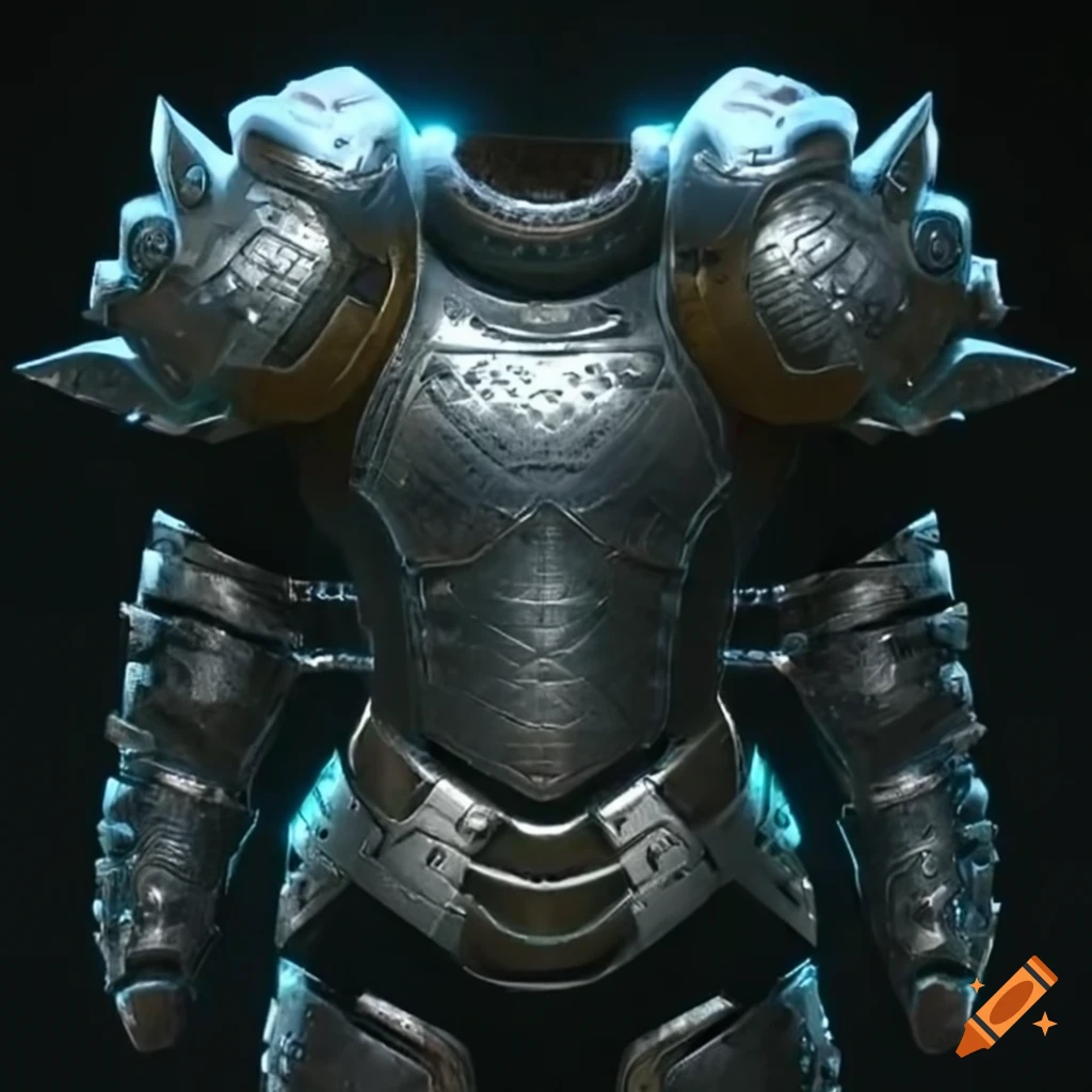 Adorned magic massive body armor in high detail front view on Craiyon