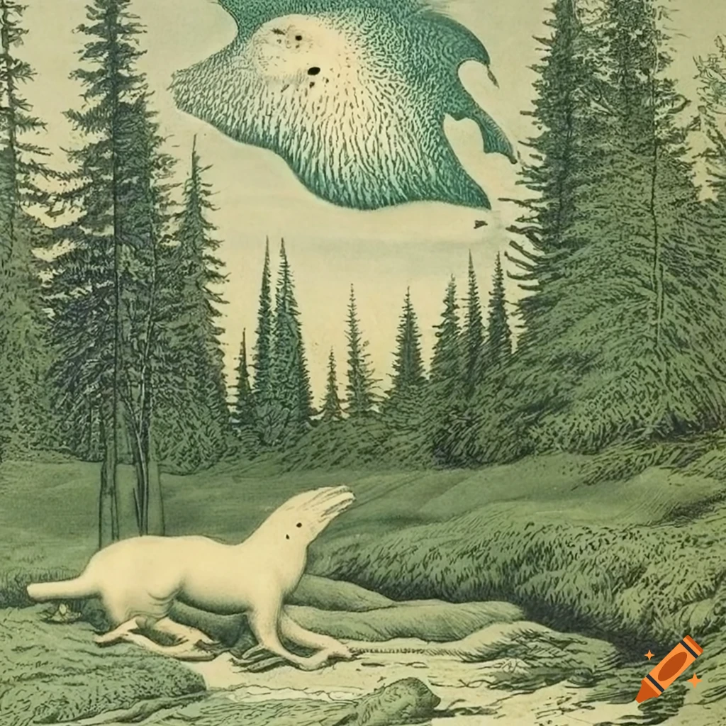 Theodor kittelsen color serigraph with native salish motifs and green ...
