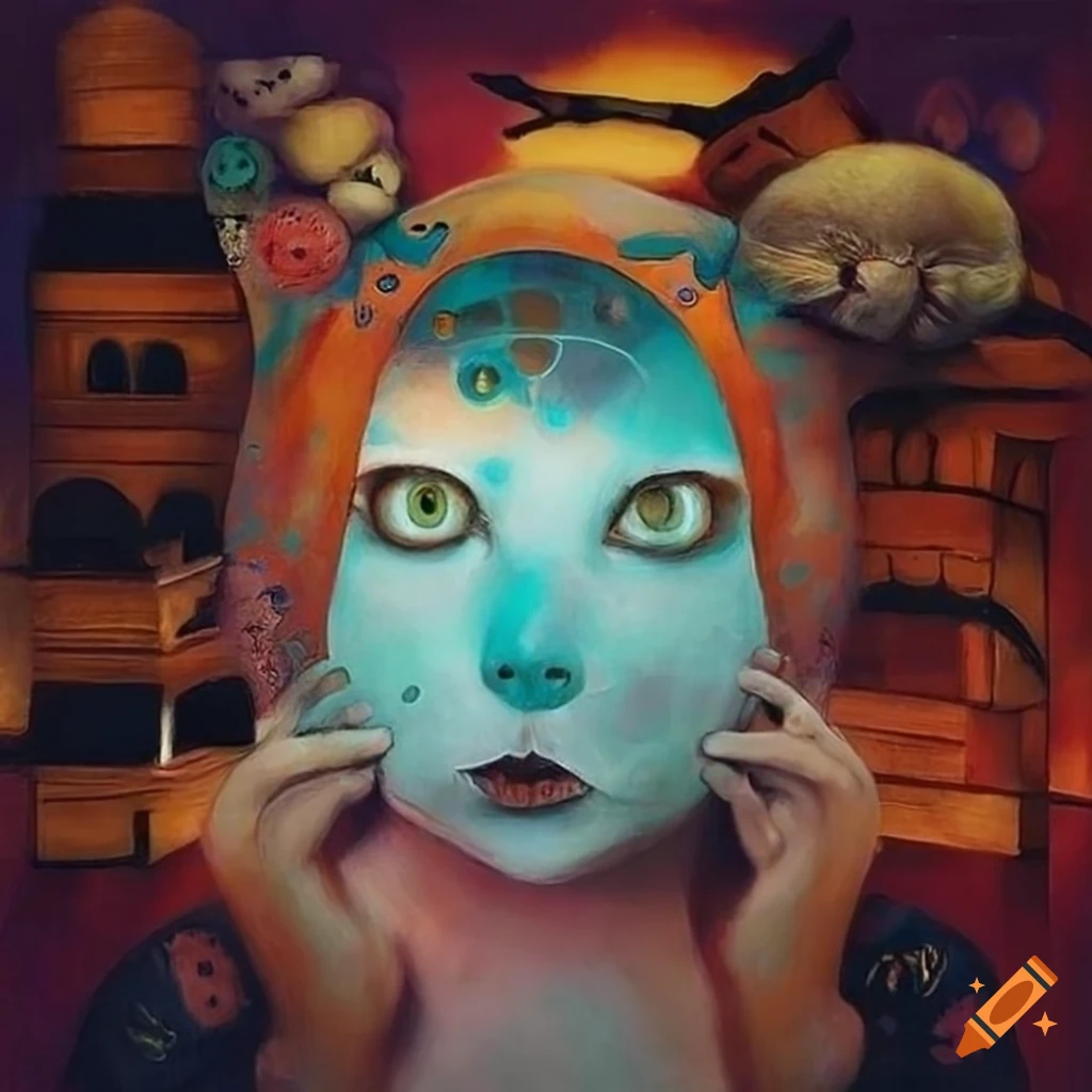 Surreal artwork with a playful cat in whimsical dreamscapes inspired by ...