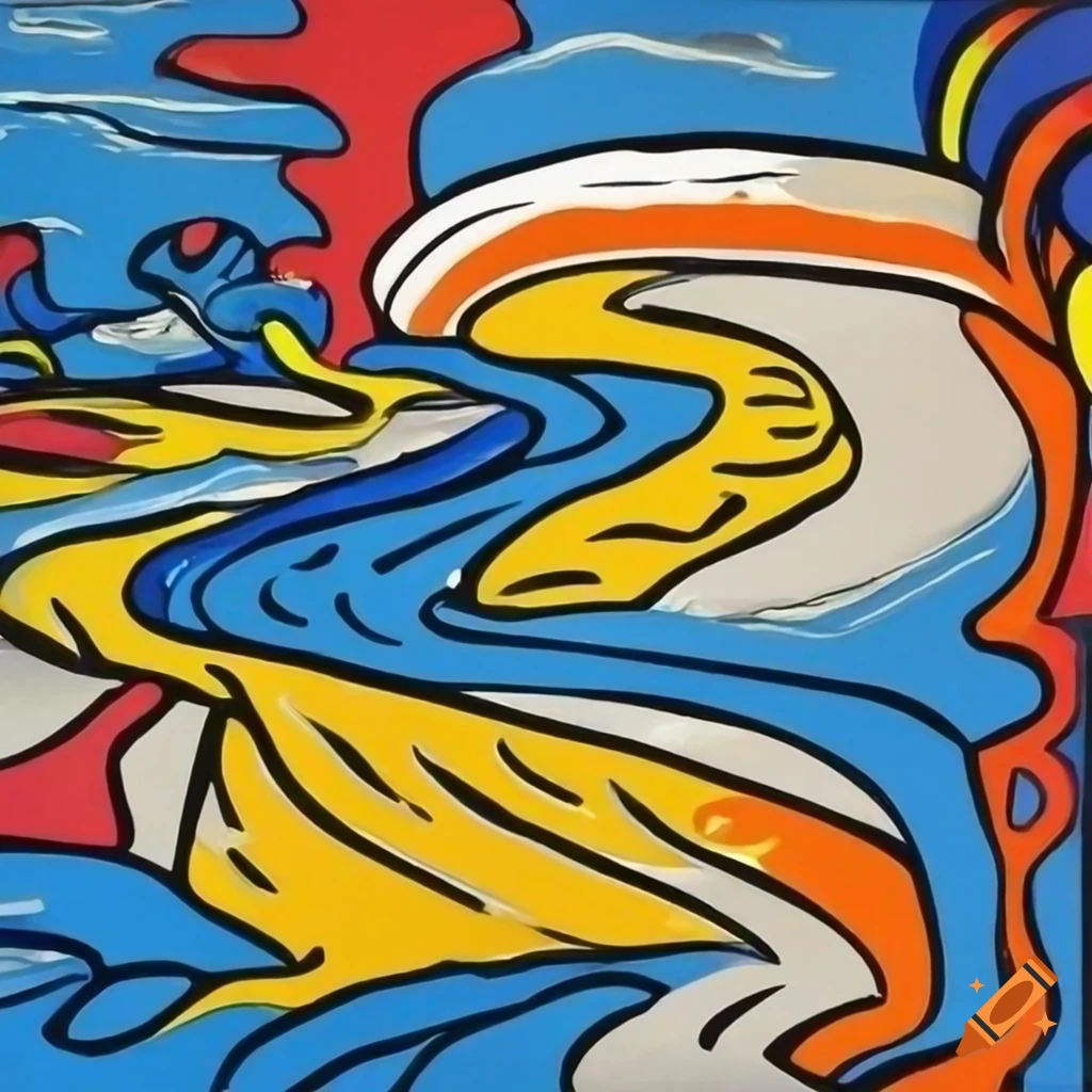 Cubist abstract beach waves bay sunset inspired by roy lichtenstein on ...