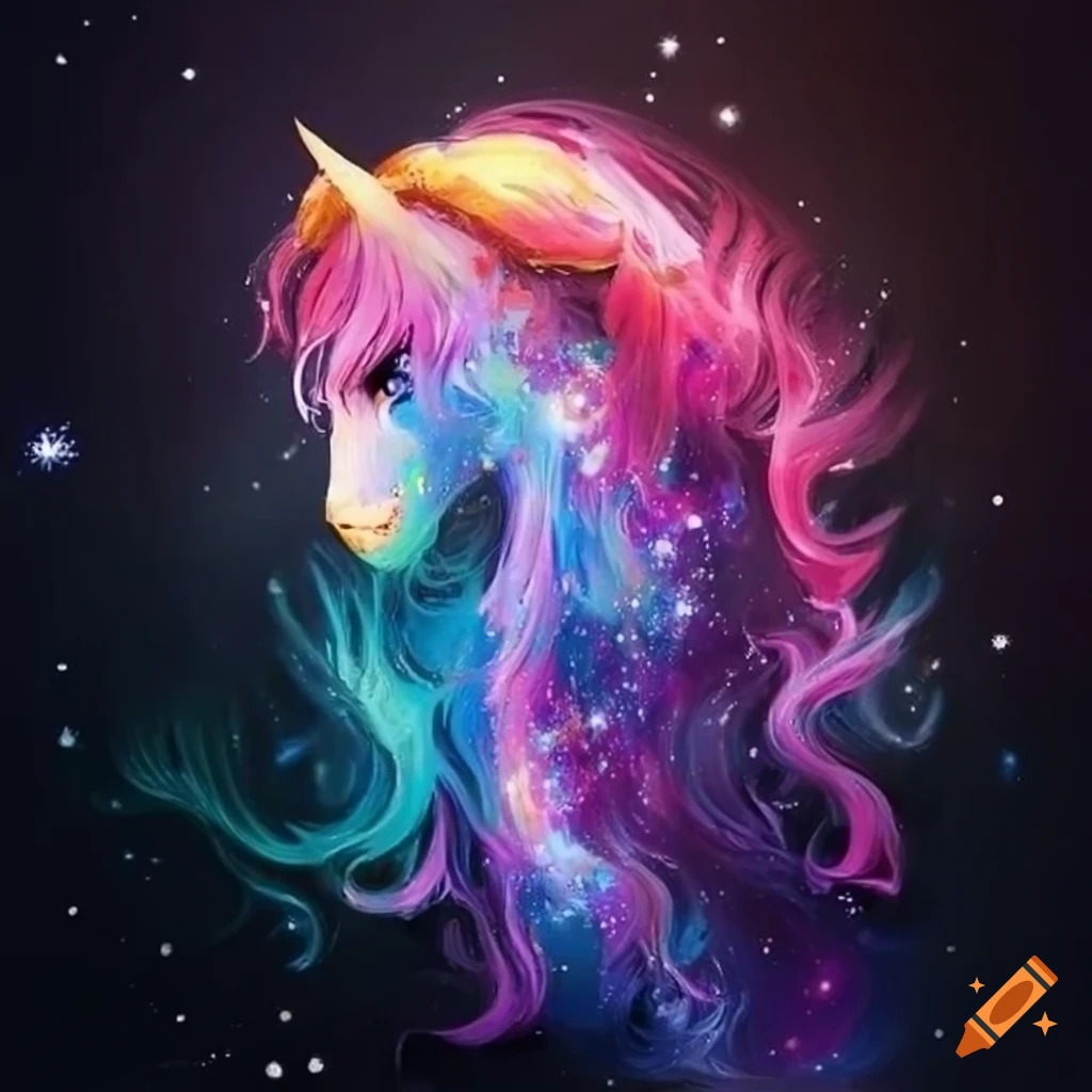 Majestic emoji with galaxy mane in front of a masterpiece painting on ...