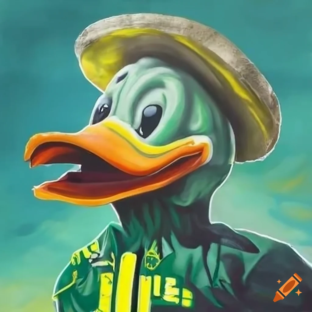 University of Oregon duck mascot painting a cooperation mural on Craiyon