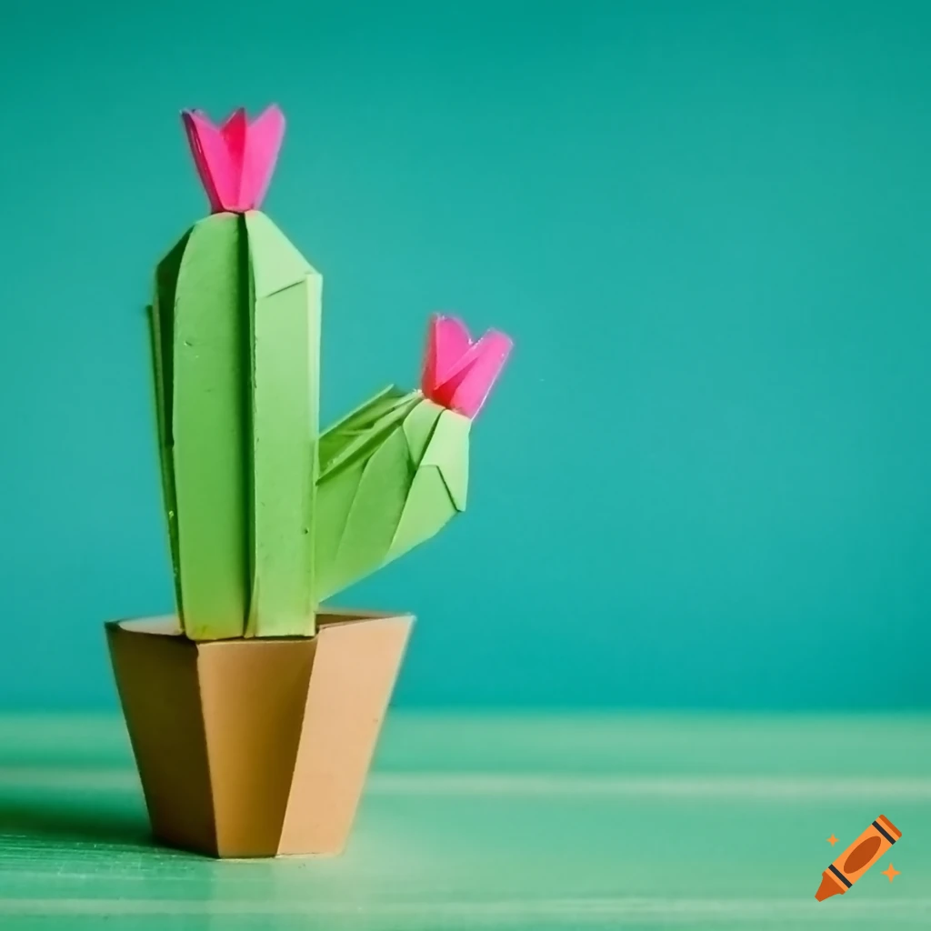 Kawaii paper cactus on pastel green table on Craiyon