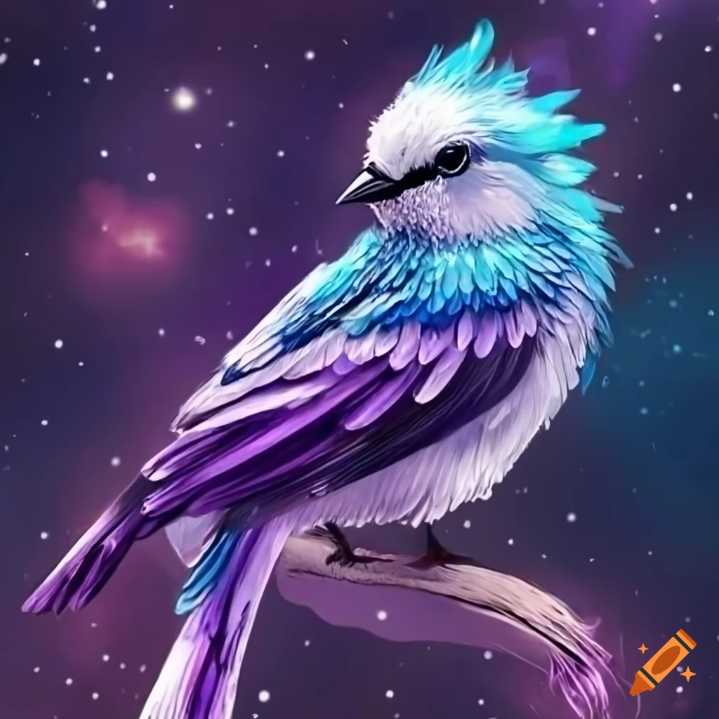 Blue bird with unique markings on galaxy background on Craiyon