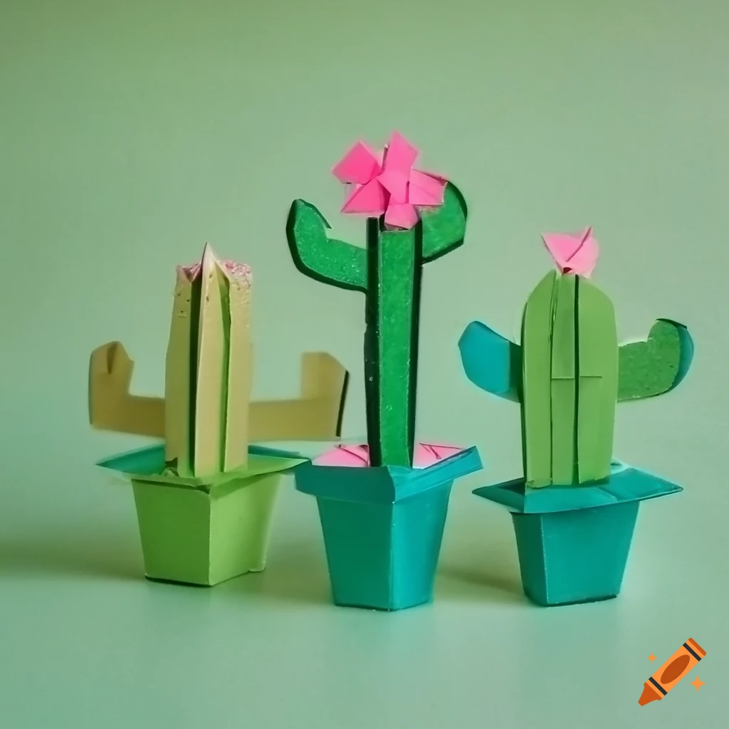 Kawaii paper cactus on pastel green table on Craiyon