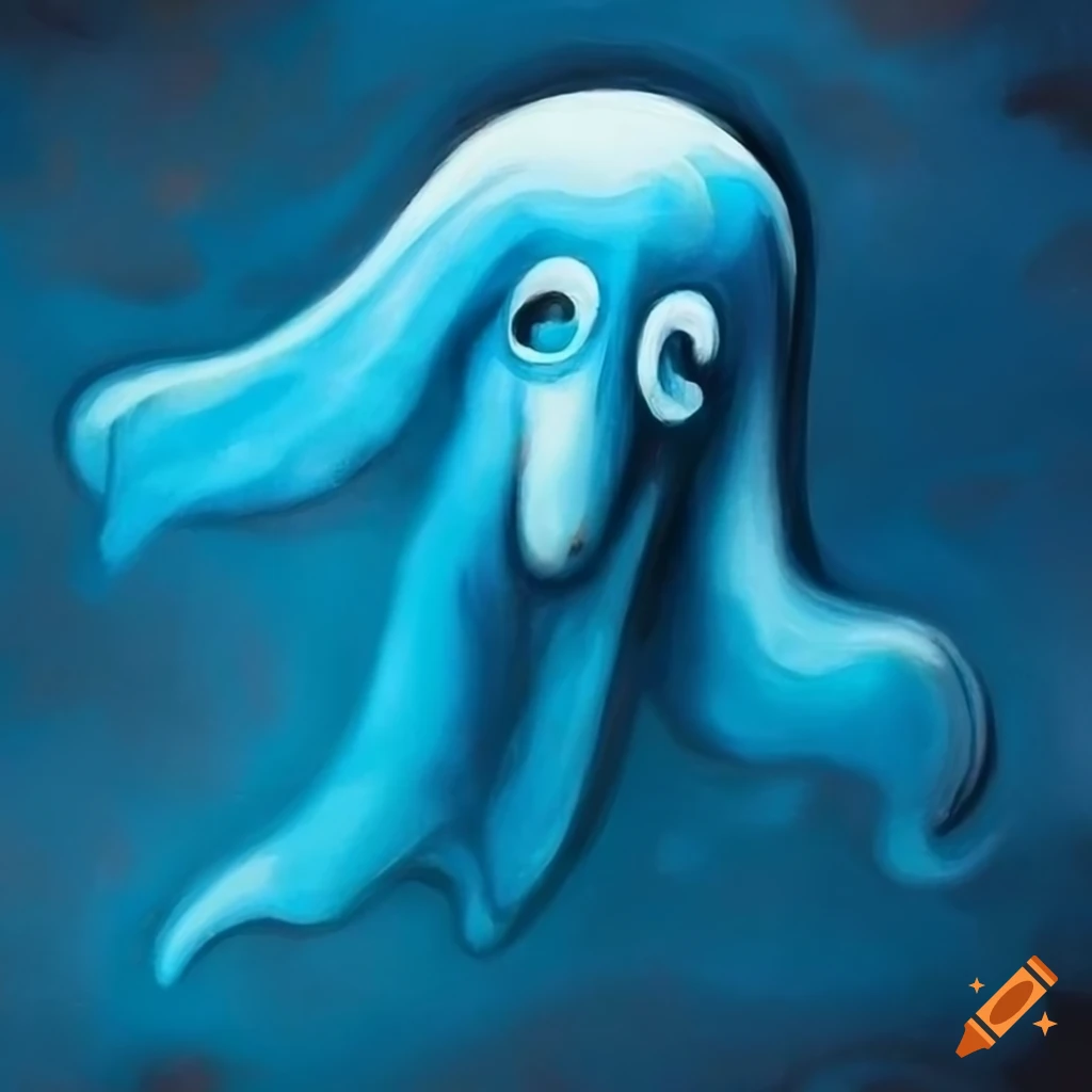 Vintage painting of a happy blue ghost on Craiyon