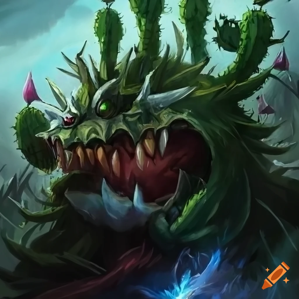 Cactus monster with sharp teeth in dark fantasy setting by greg ...