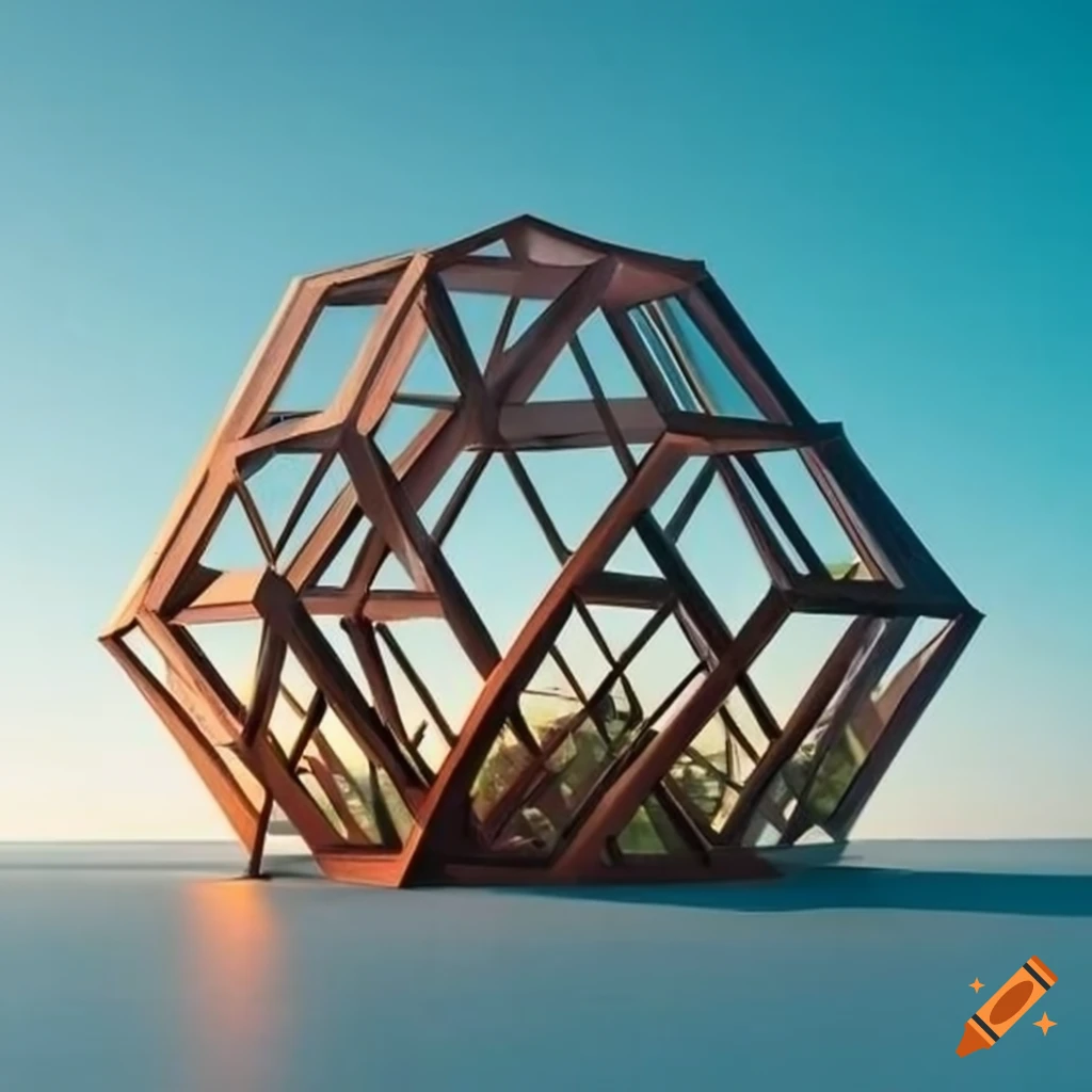 Geometric sculptural structure with glass and live plants outdoors on ...