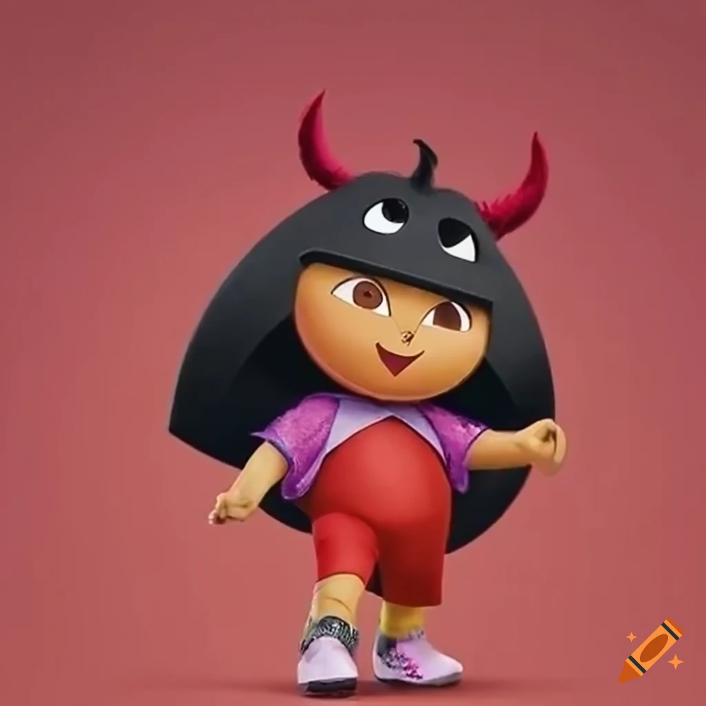 Dora the explorer in a red and black devil costume on Craiyon