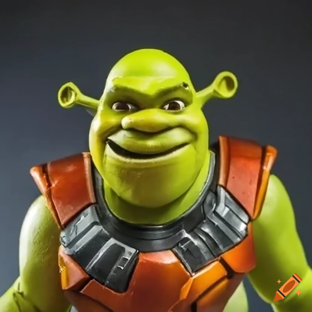 Fan art of shrek in samus metroid armor on Craiyon