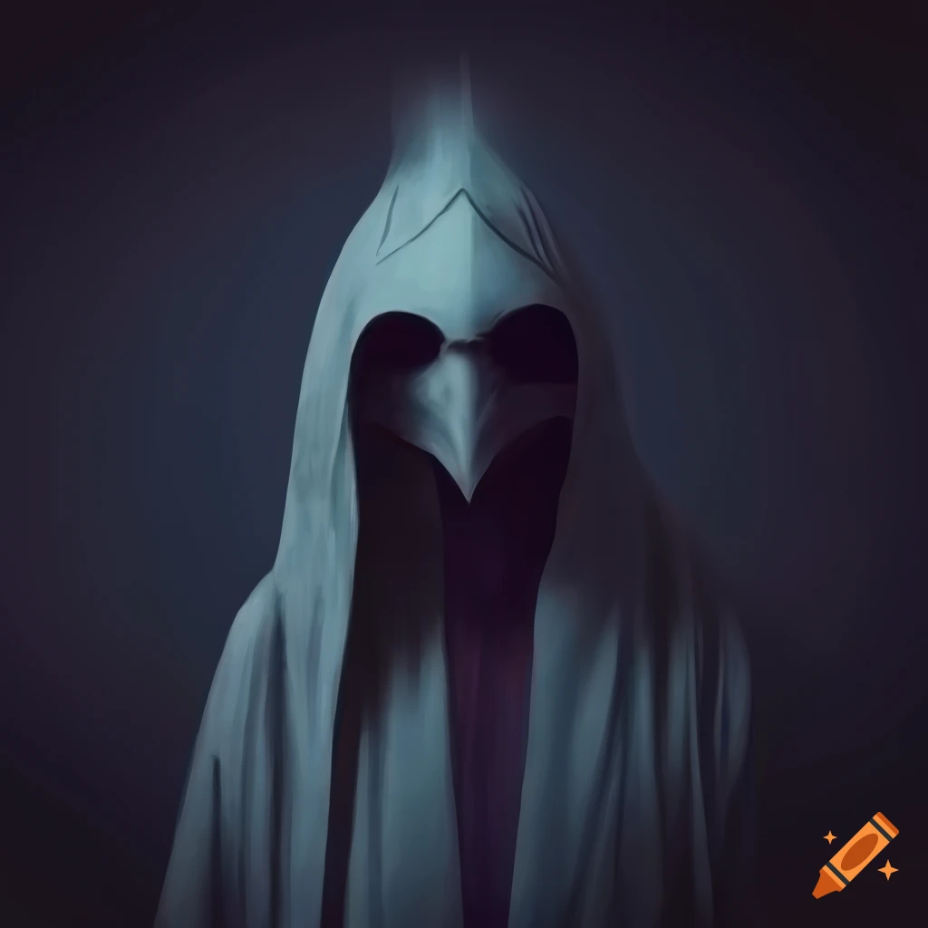 Mystical figure in robes holding a lantern and wearing a bird mask on ...