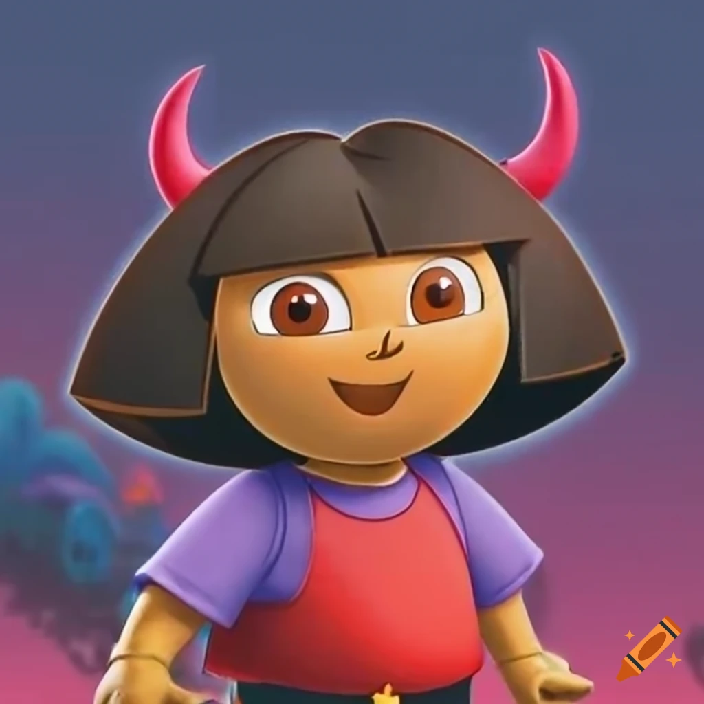 Dora the explorer in a red and black devil costume on Craiyon