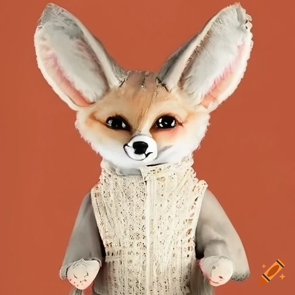 Cute fennec fox vintage chiffon doll with colorful sophisticated ...
