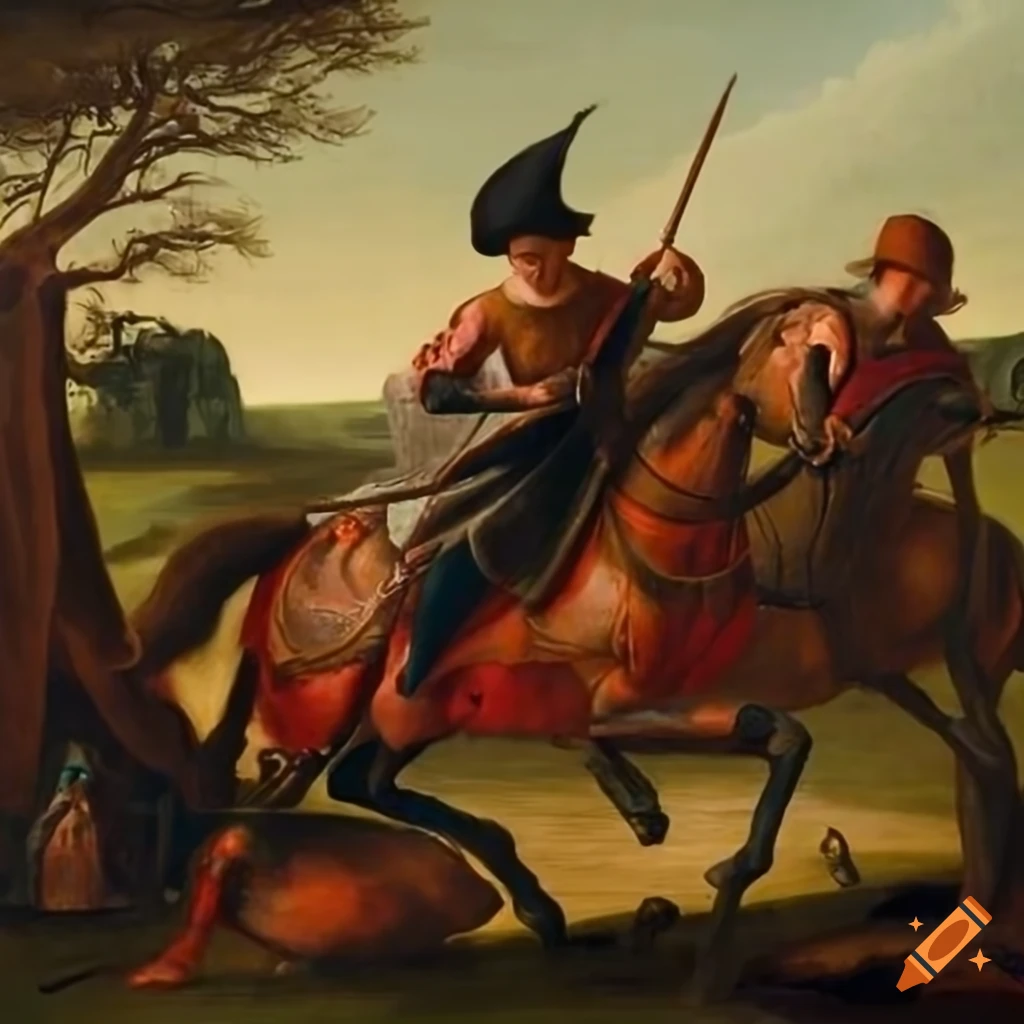 Renaissance painting of a battle scene on a farm on Craiyon