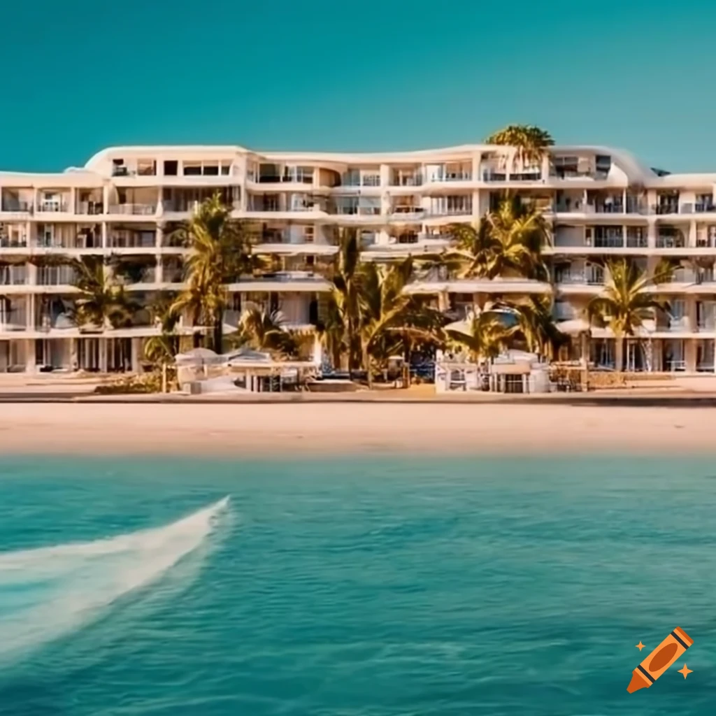 Luxury beachfront hotel with ocean view on Craiyon