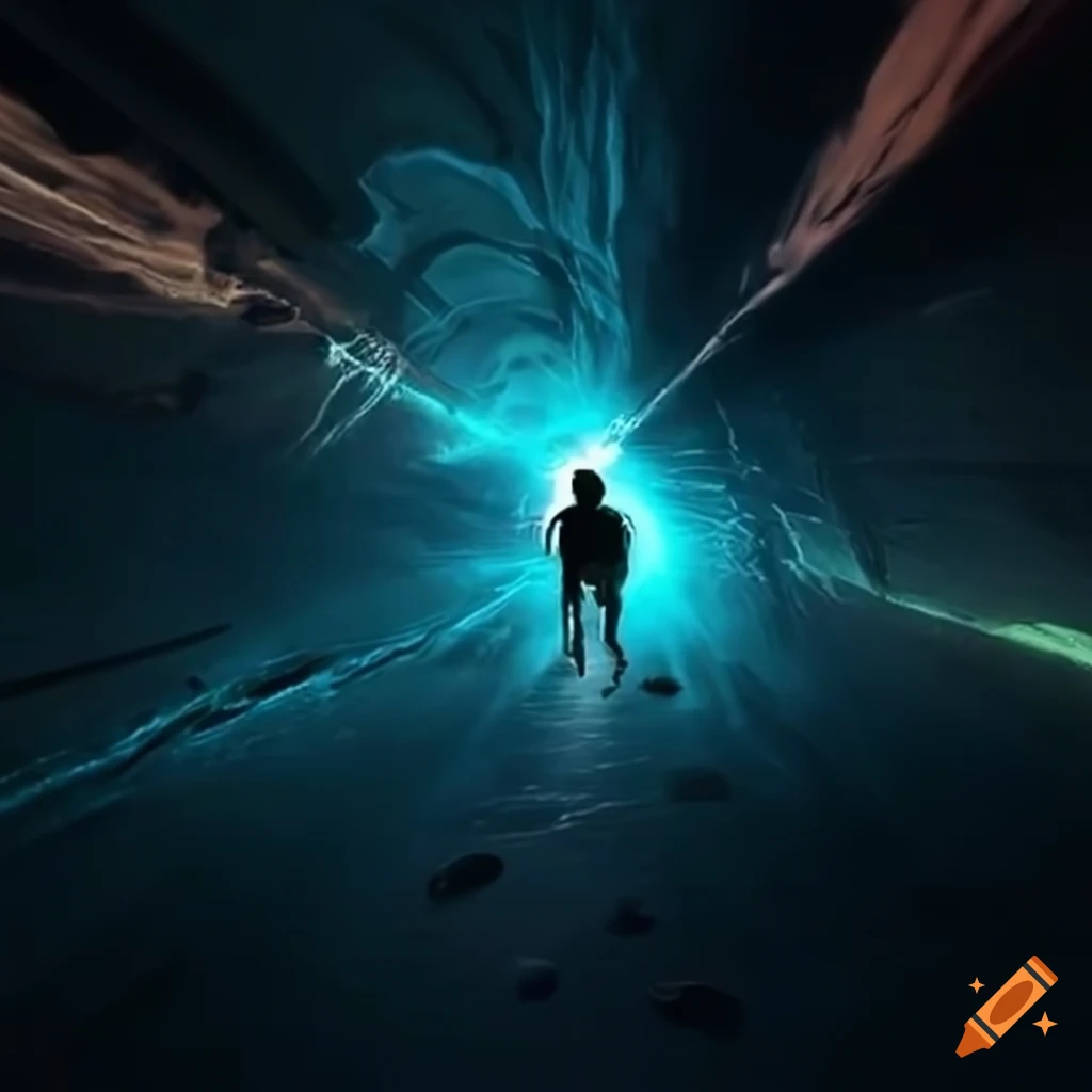 Chasing the light at super speed in a living endless pit on Craiyon