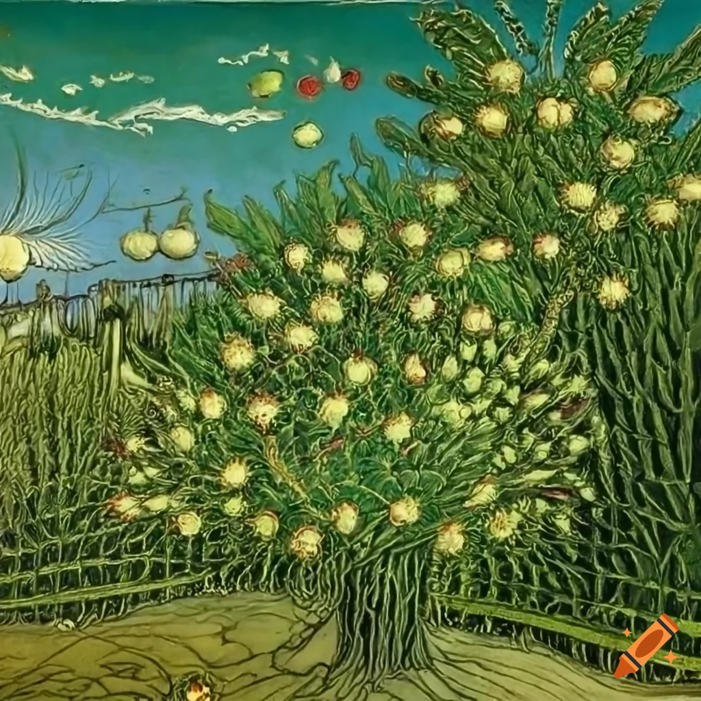 Painting of vines with green flowers on Craiyon