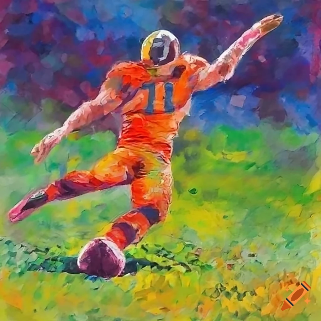 NFL football player dropping the ball in impressionist style on Craiyon