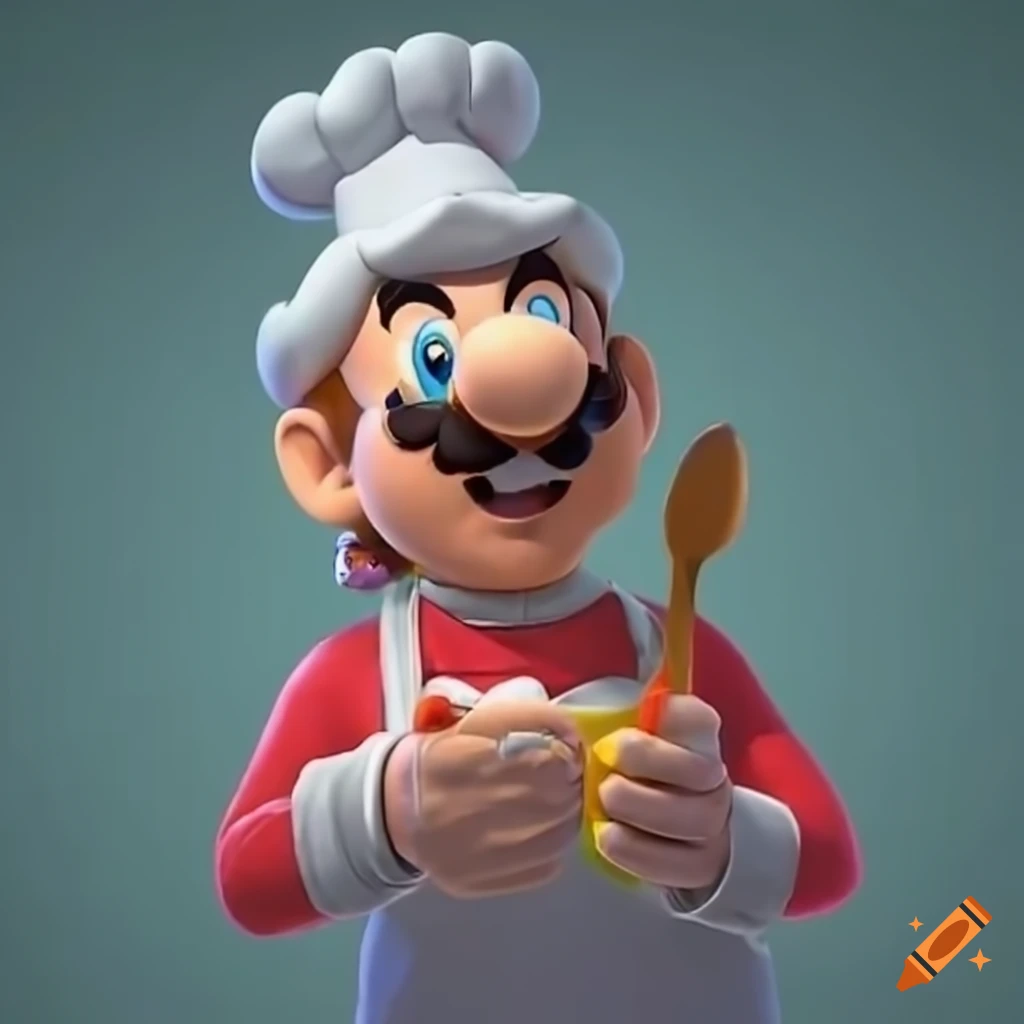 Super mario character as a chef in a cooking competition on Craiyon