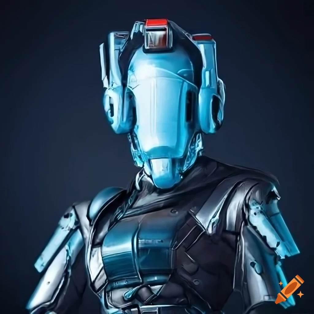 Close-up portrait of a synthetic woman soldier in cyber armor suit on ...