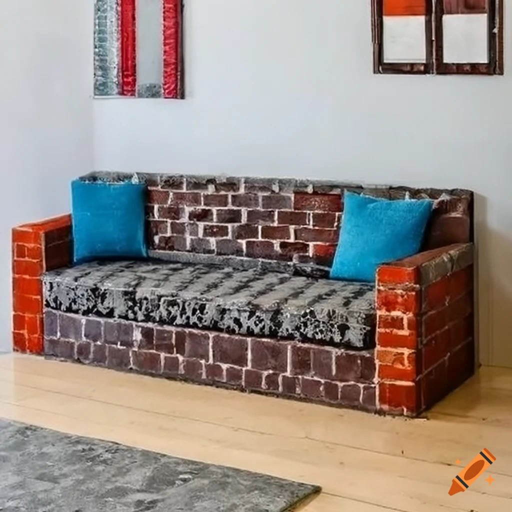 Brick-themed couch with textured bricks design on Craiyon