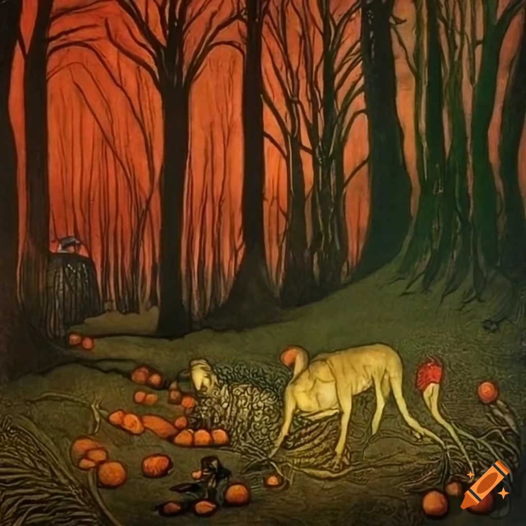 Painting of an ash tree forest in vibrant colors inspired by various ...