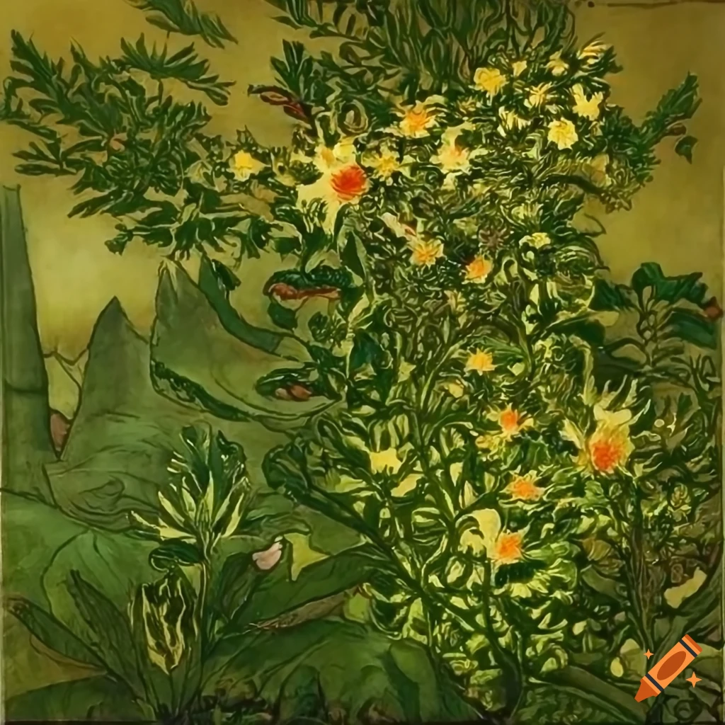 Painting of vines with green flowers on Craiyon