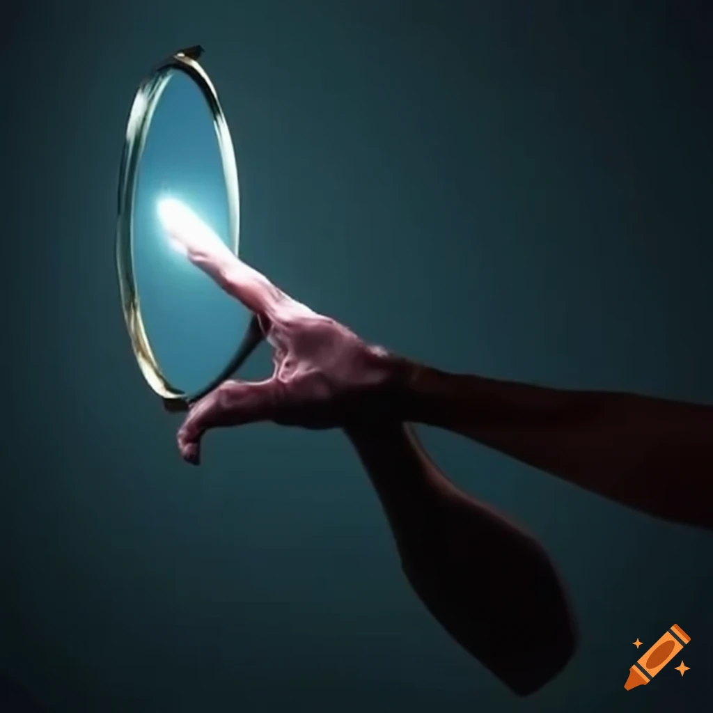 Hand reaching through a mirror on Craiyon