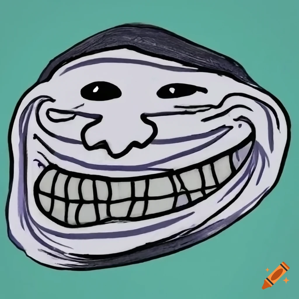 Classic troll face with a black and white color scheme wearing a black ...